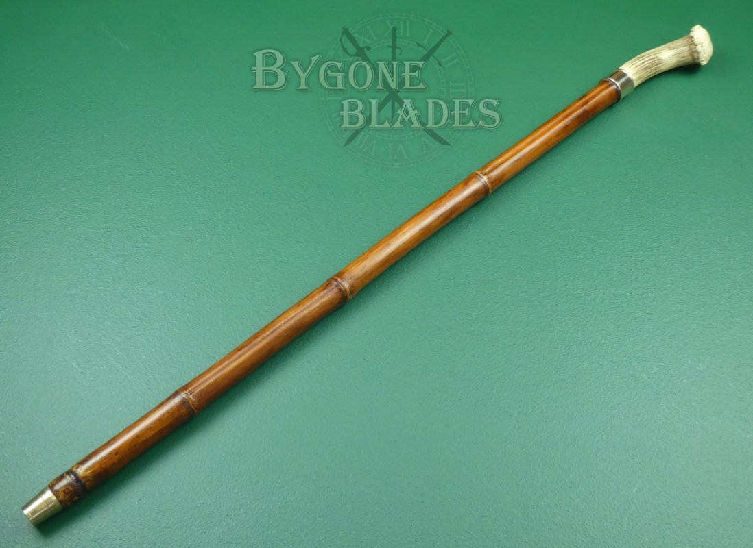 Antique Antler Handled Sword Cane. Double Edged Blade | Bygone Blades