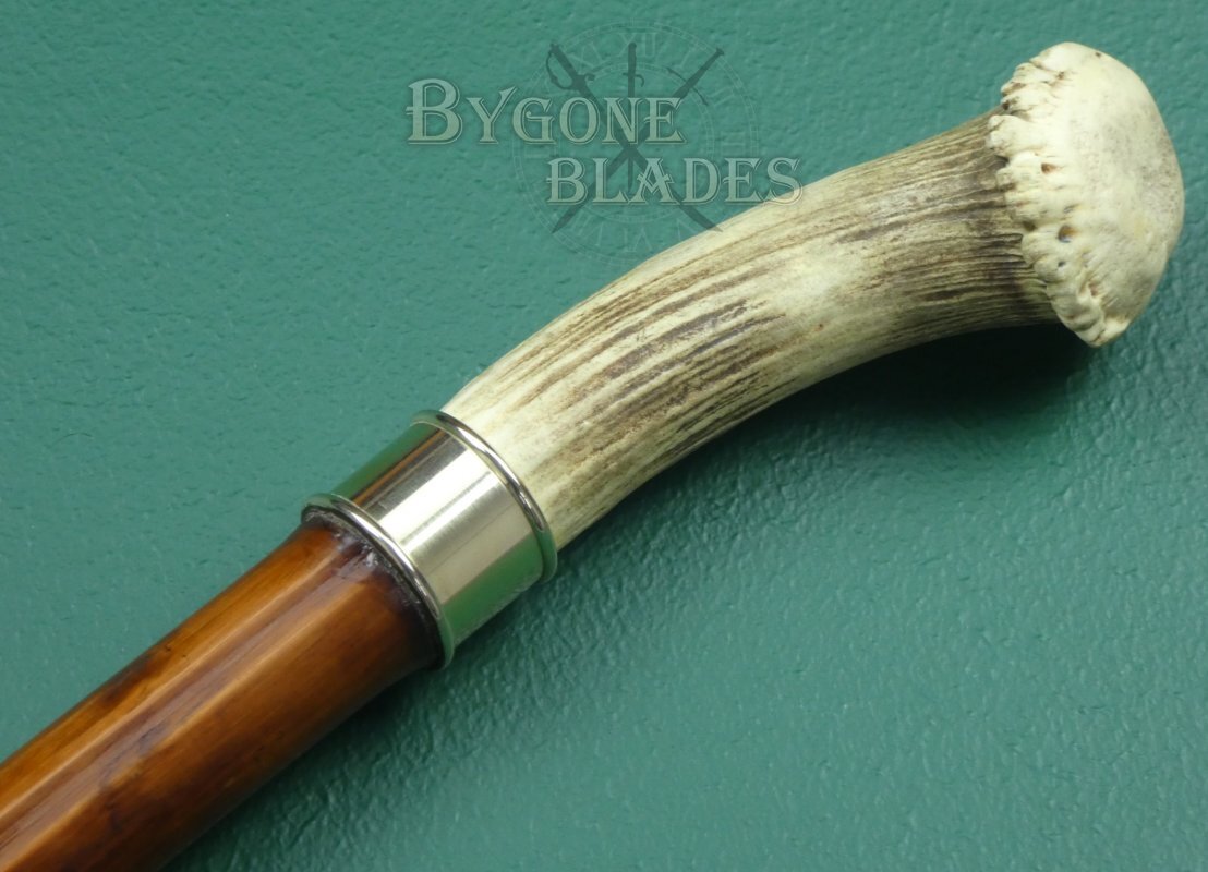 Antique Antler Handled Sword Cane. Double Edged Blade | Bygone Blades